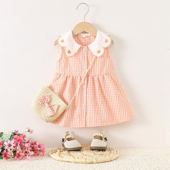 JIAYUE Girls Spring Dresses Sundress with Bag Mid Length Collared ...