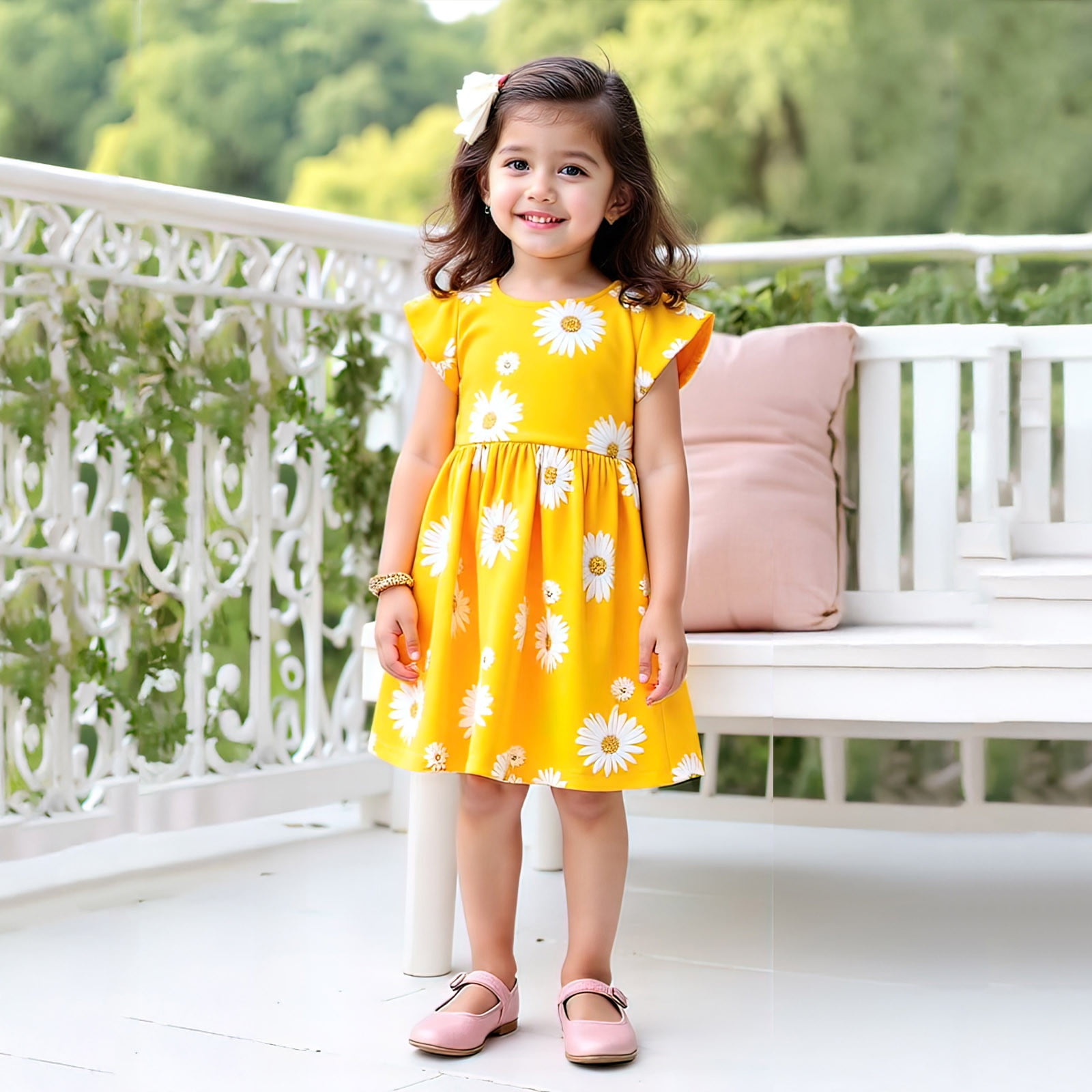 JIAYUE Girls Summer Dresses Floral Short Sleeve Round Neck Drop ...