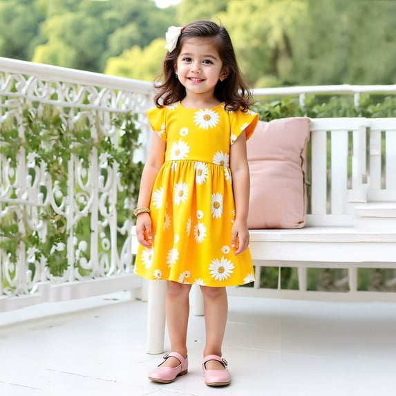 JIAYUE Girls Summer Dresses Floral Short Sleeve Round Neck Drop ...