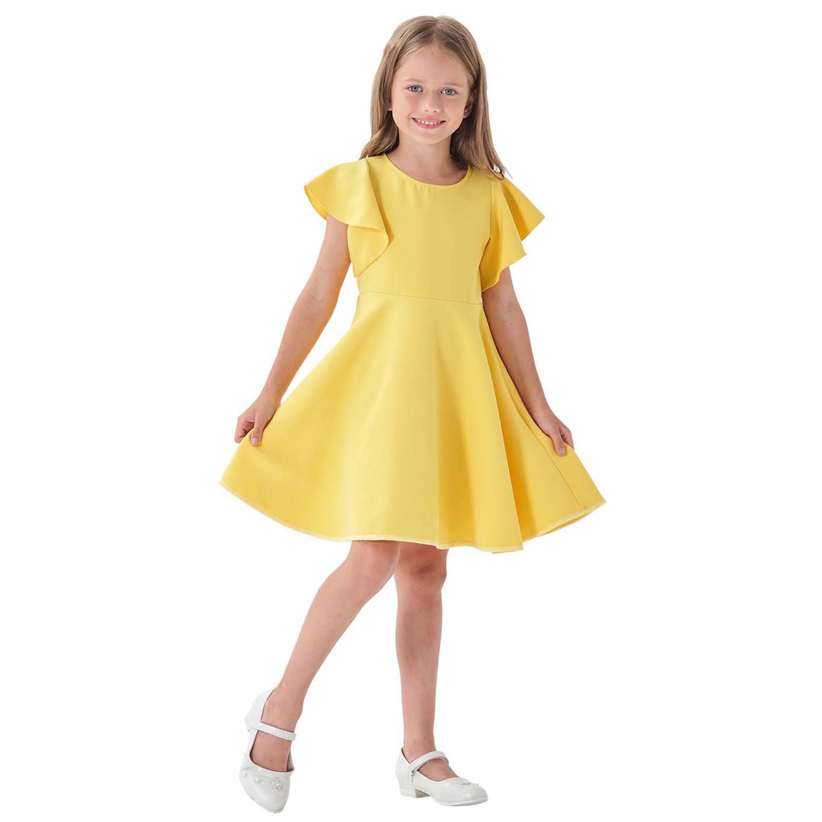 JIAYUE Girls Summer Dresses Solid Color Short Sleeve Drop Shoulder Crew ...