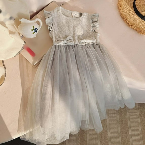 JIAYUE Girls Summer Dresses Solid Color Sleeveless Crew Neck Mid Length ...