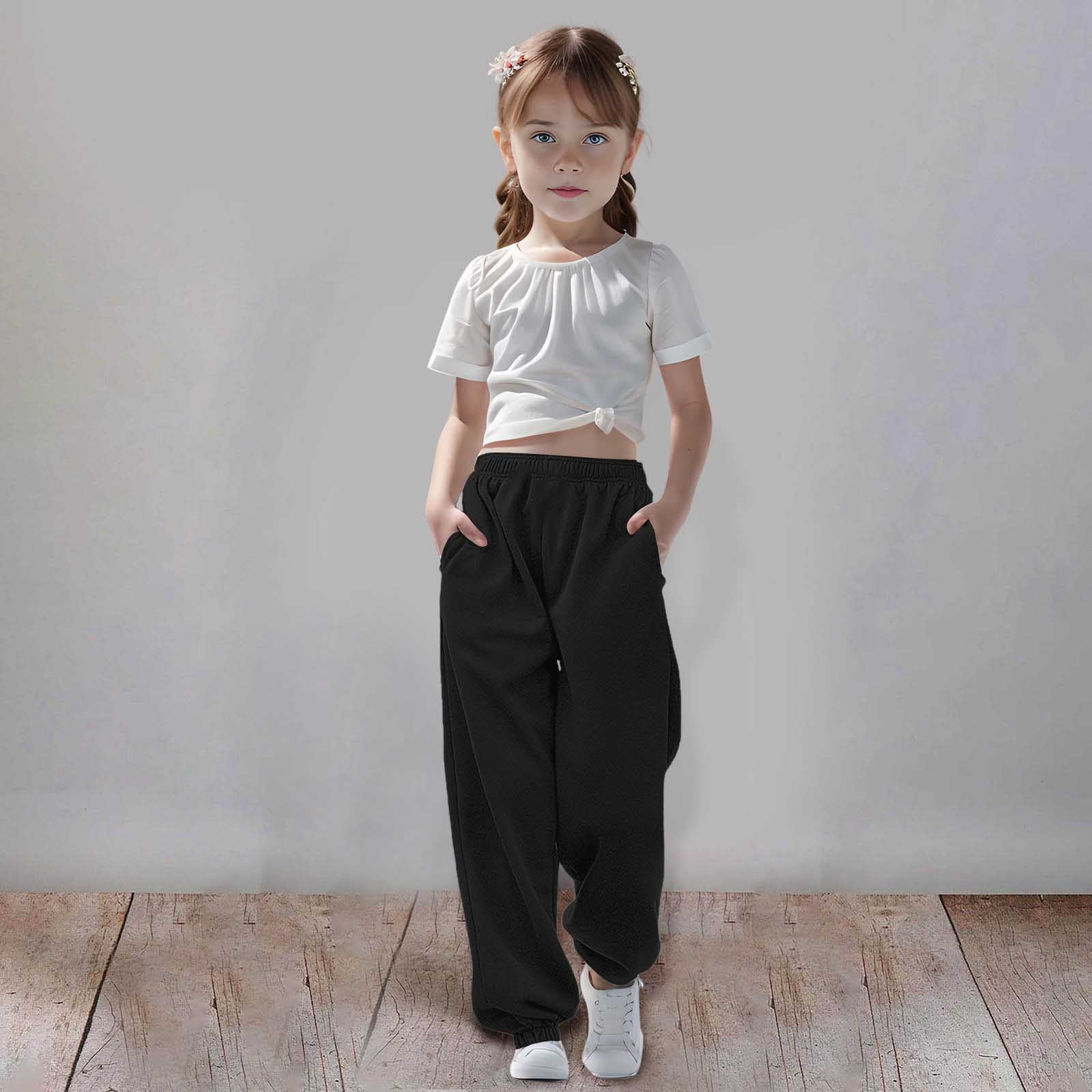 JIAYUE Girls Warm Slacks Solid Color Jogger Sweatpants Joggers Mid ...