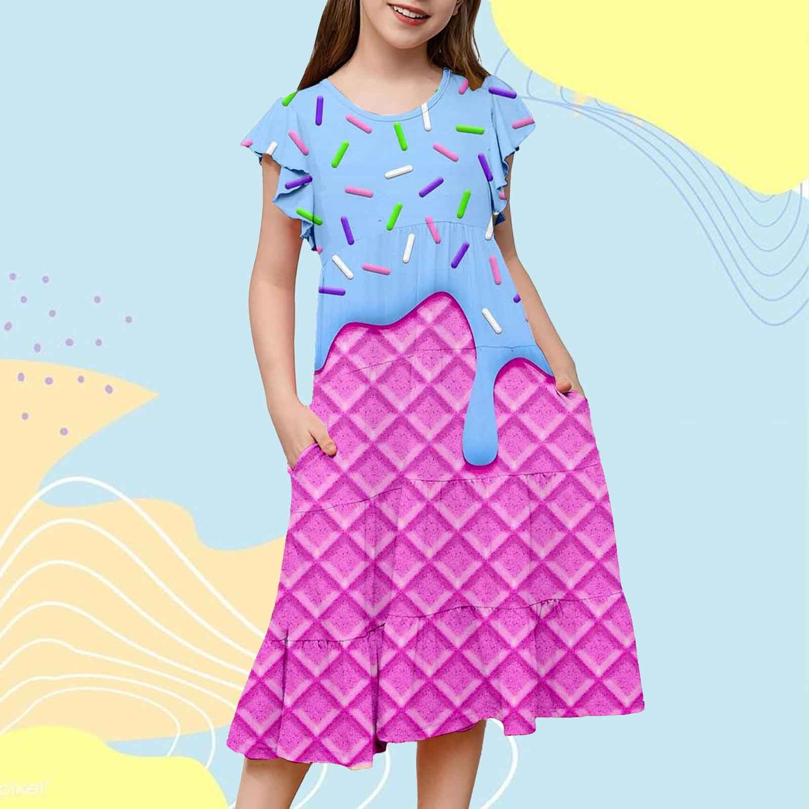 JIAYUE Kids Girls Spring Summer Dresses Cartoon Print Short Sleeve Drop ...