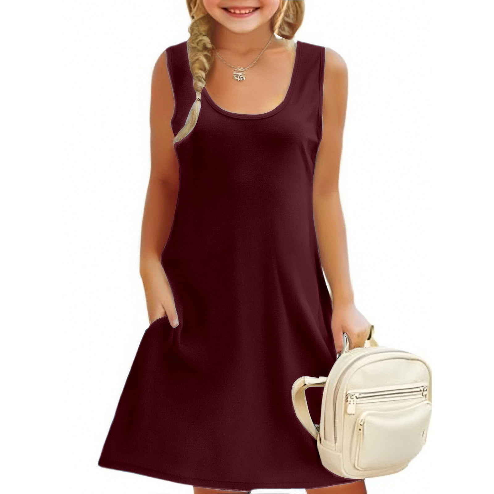 JIAYUE Kids Girls Summer Dresses Solid Color Sleeveless Scoop Neck A ...