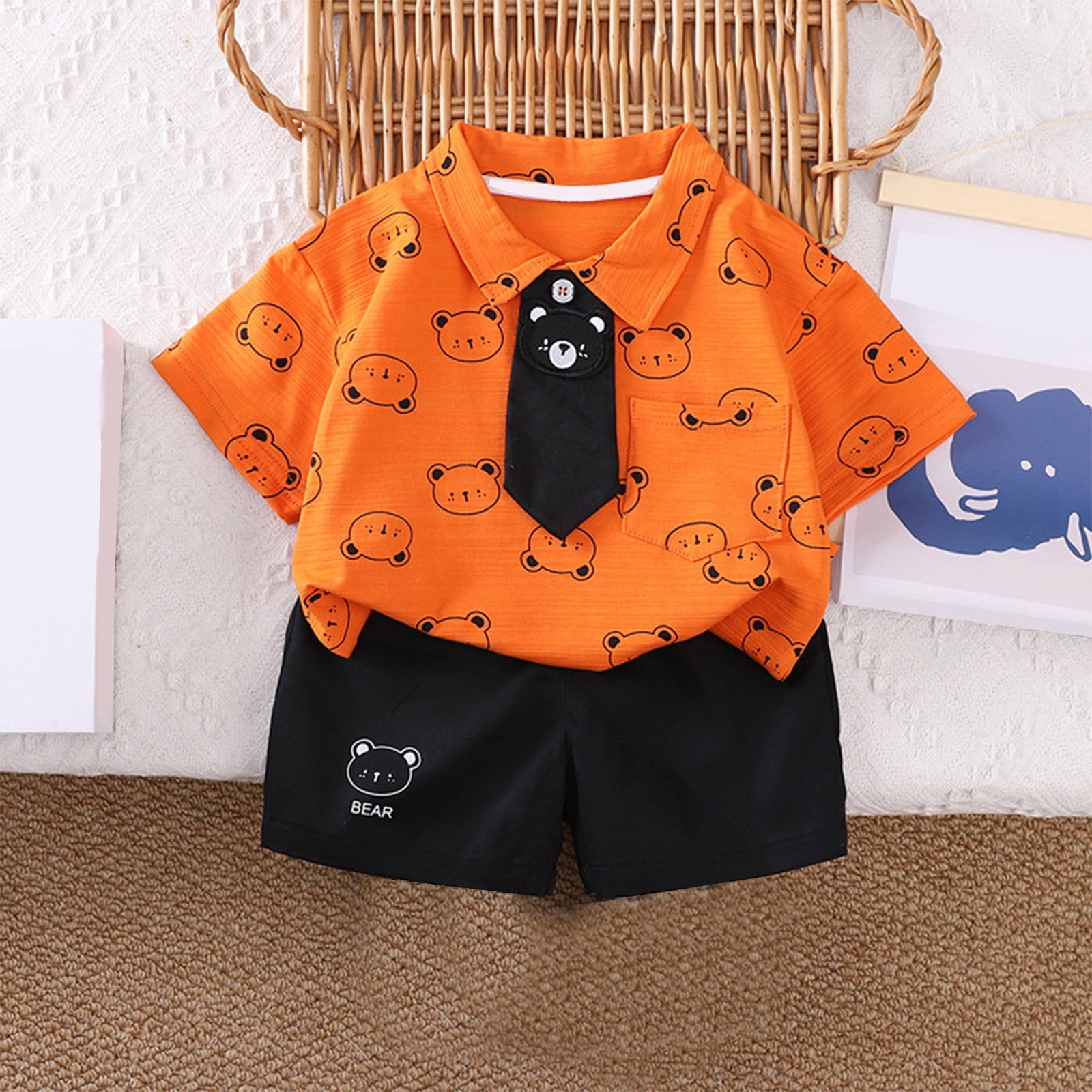 JIAYUE Kids Outfit Sets Boys Summer Stylish Bow Tie Cartoon Shirt Short ...