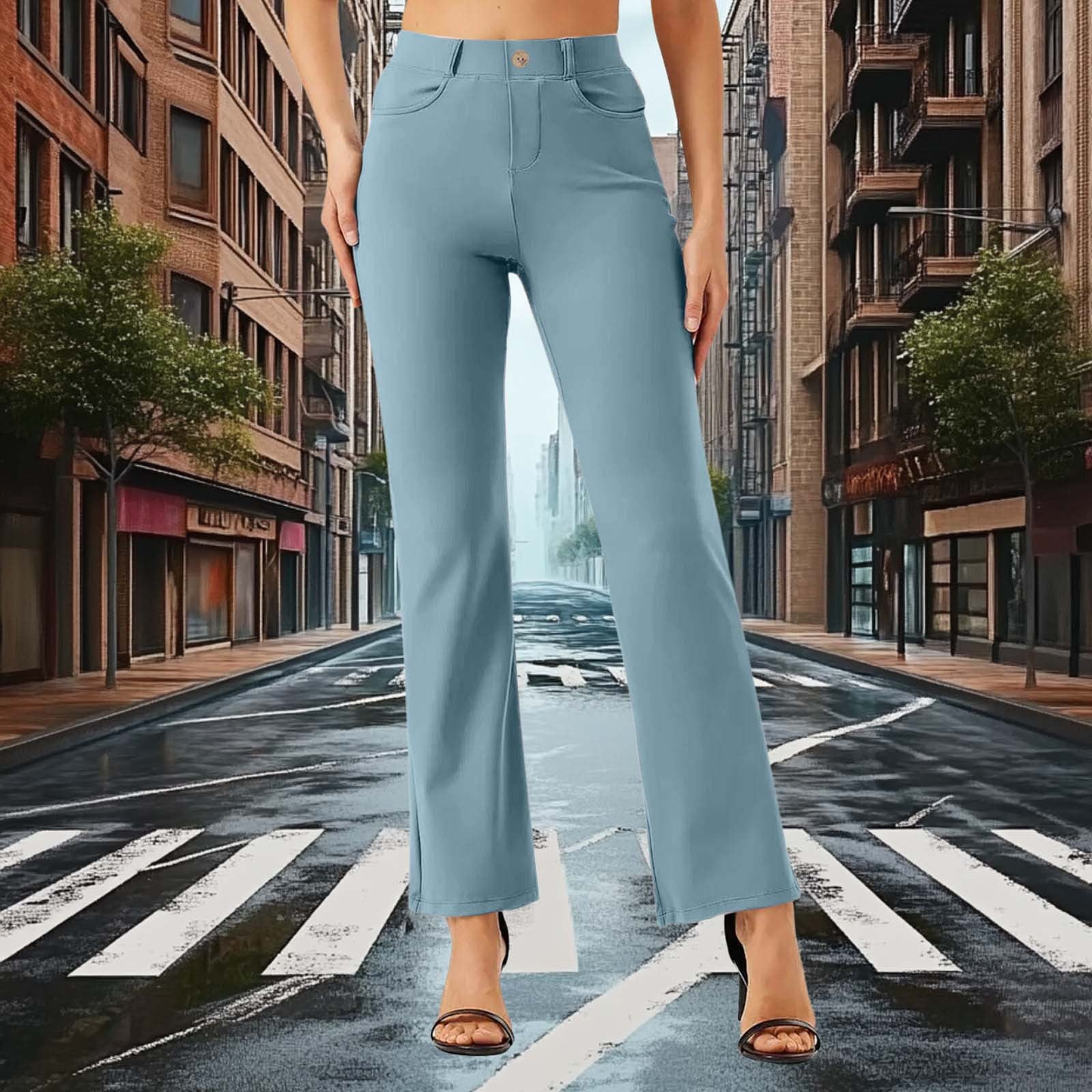 JIAYUE Ladies Spring Pants Straight-Leg Long Mid Waisted Solid Color ...