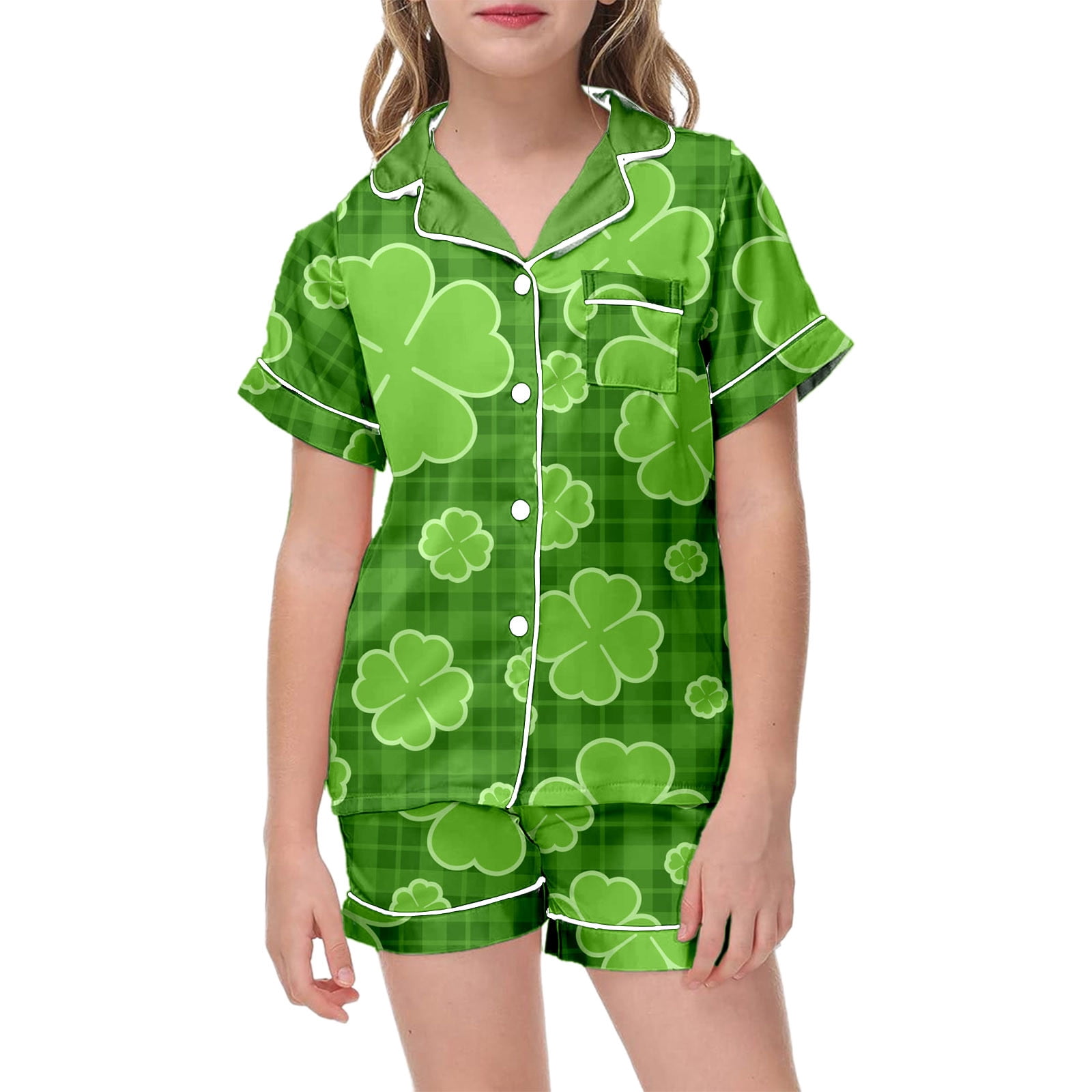 JIAYUE Outfit Sets For Boys Girls Clover Print Short Sleeve Lapel ...