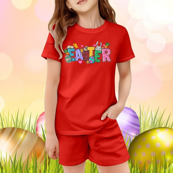 JIAYUE Outfit Sets For Kids Boys Girls Easter Cartoon Print Short ...