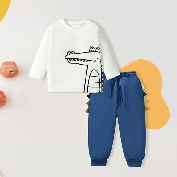 JIAYUE Spring Autumn Boys Girls Outfits Sets Cartoon Long Sleeve Crew Neck Pull-On 2PC Shirts ...