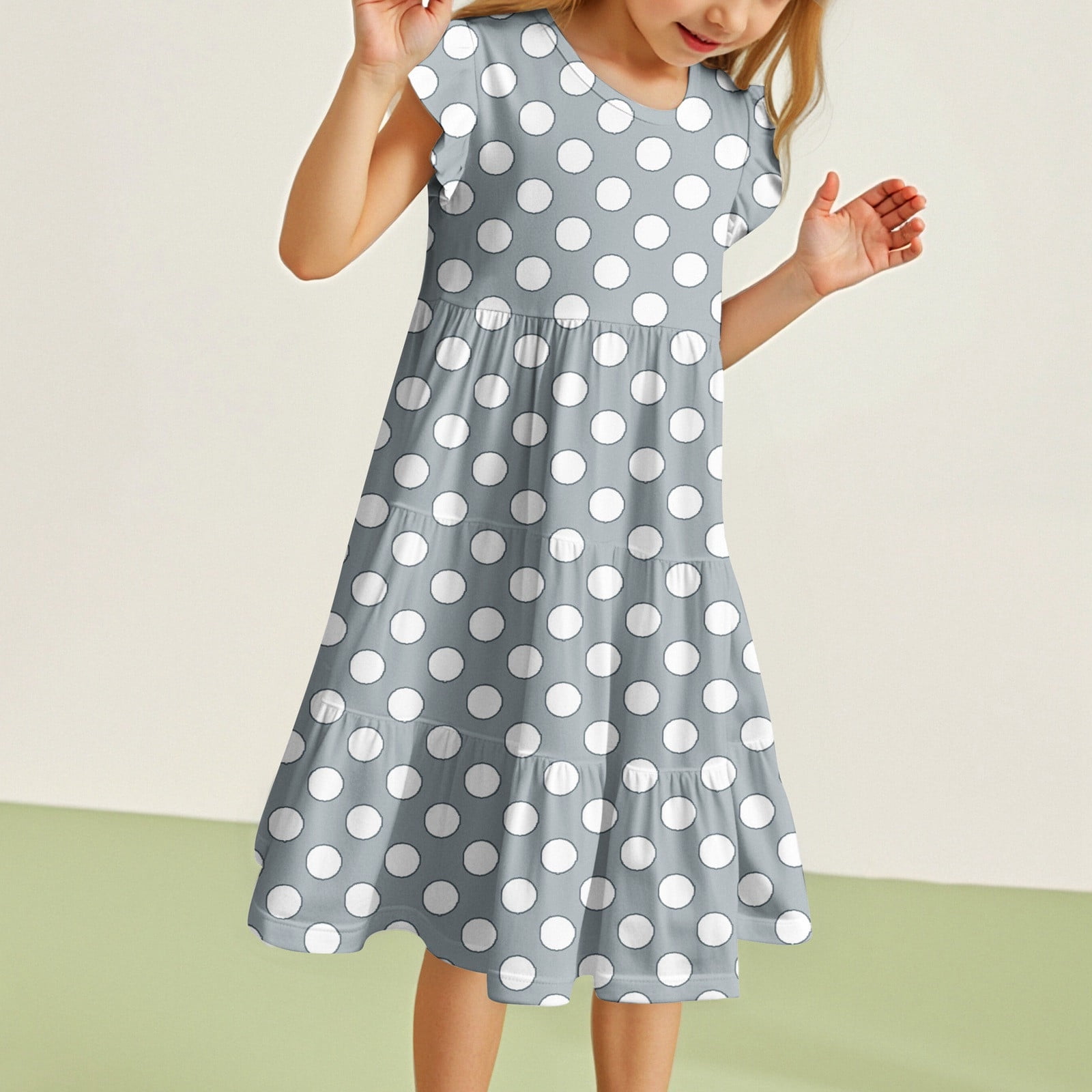 JIAYUE Spring Child Girls Dresses Polka Dots Crew Neck Short Sleeve ...