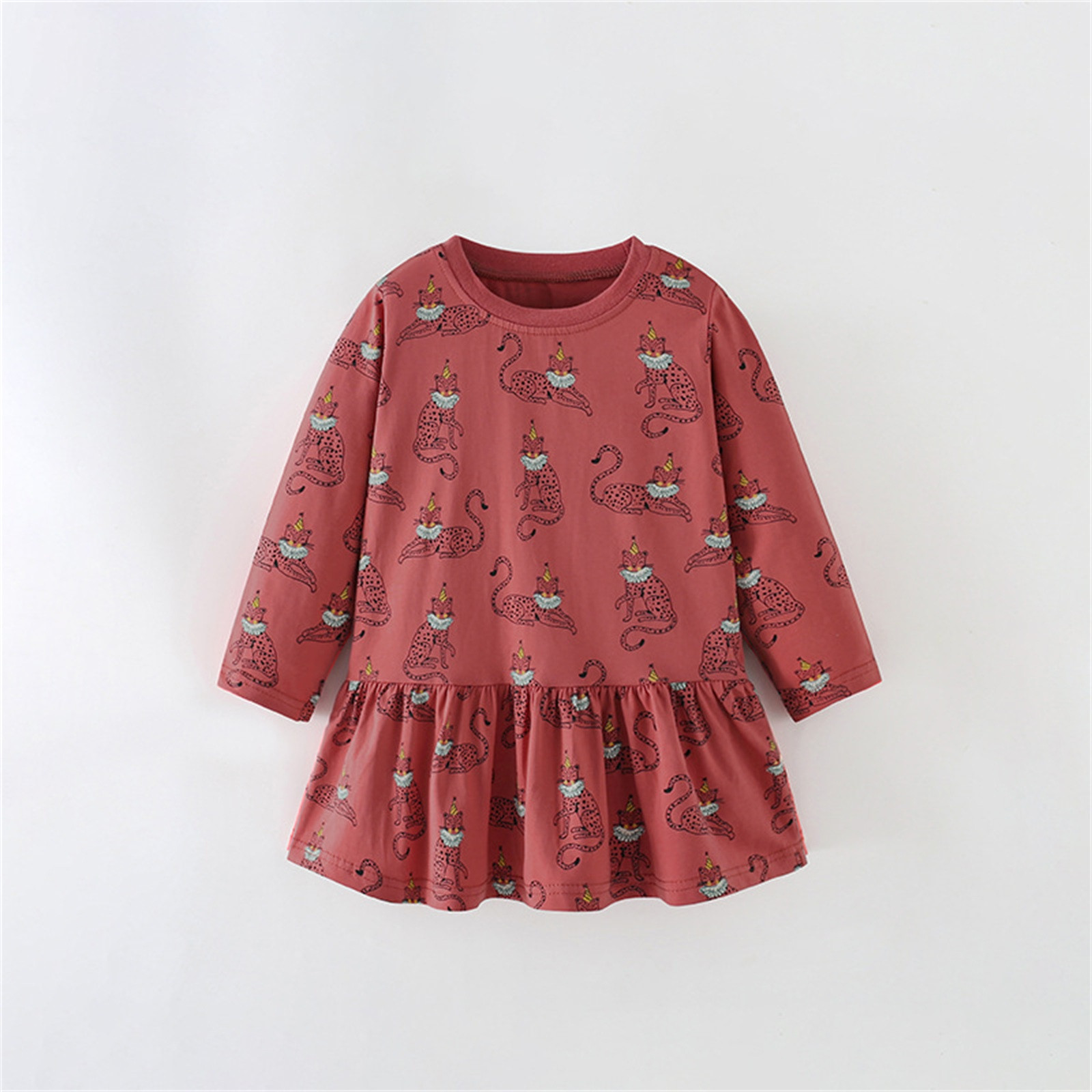 JIAYUE Spring Dresses For Girls Long Sleeve Cartoon Print Crew Neck ...