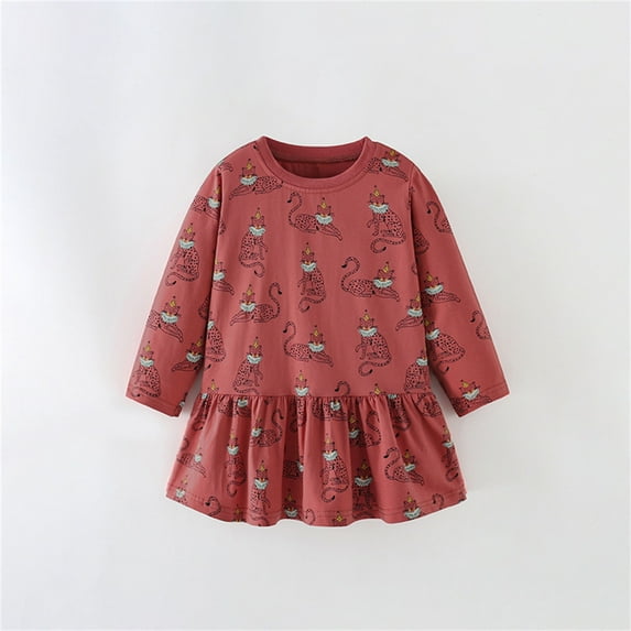 JIAYUE Spring Dresses For Girls Long Sleeve Cartoon Print Crew Neck ...
