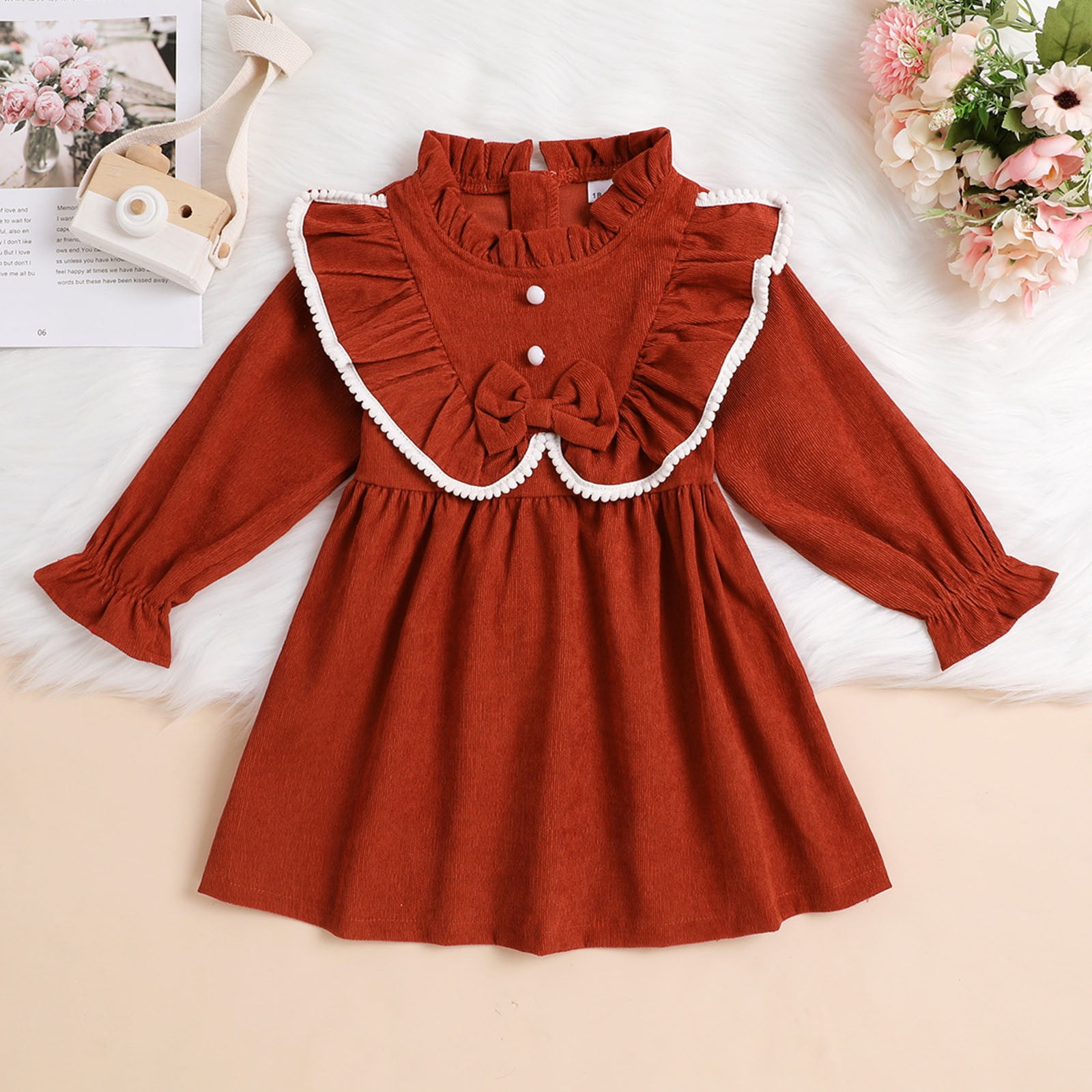 JIAYUE Spring Girls Dresses Solid Color Mock Neck Long Sleeve Drop ...