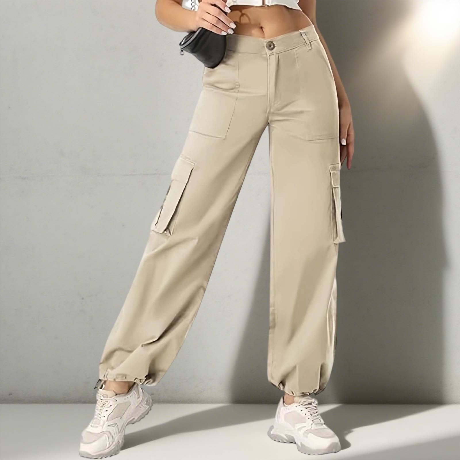 JIAYUE Spring Pants For Ladies Solid Color Wide-Leg Long Cargo Elastic ...