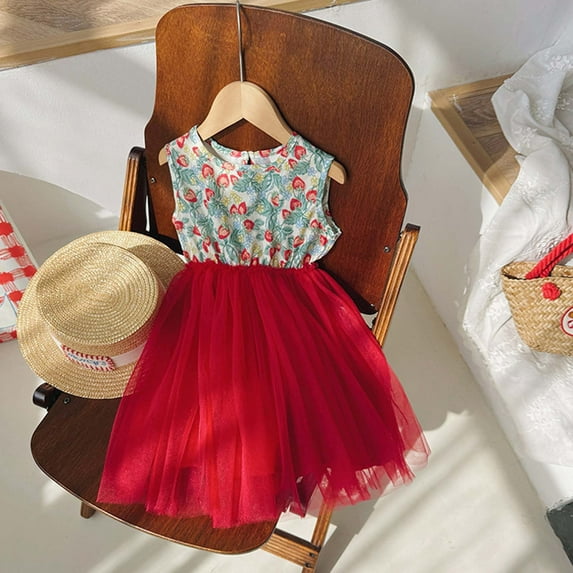 JIAYUE Spring Summer Dresses For Girls Sleeveless Floral Crew Neck Mid ...