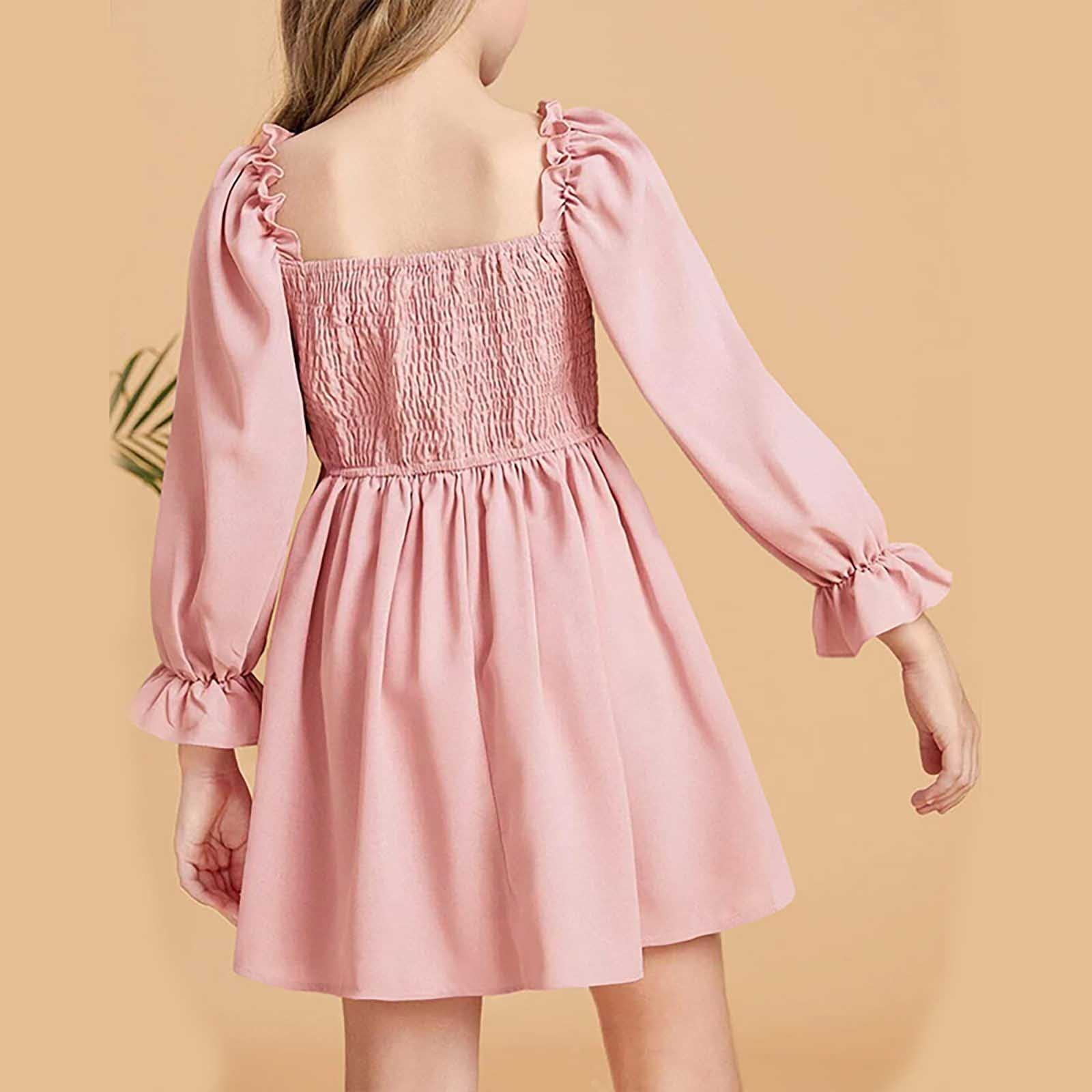 JIAYUE Summer Child Girls Dresses Solid Color Square Neckline Long ...