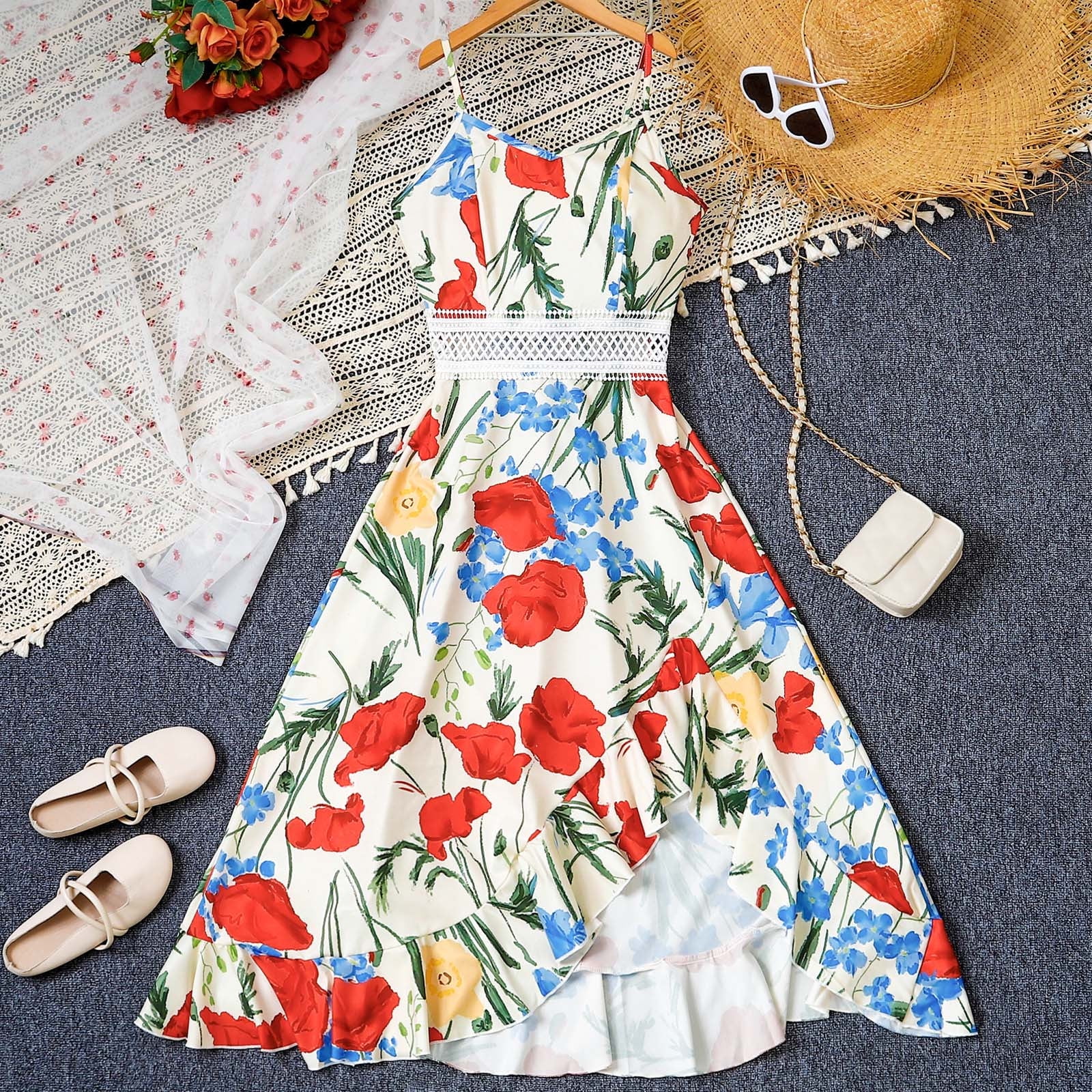 JIAYUE Summer Dresses For Girls Floral Sleeveless Mid Length Sundress ...