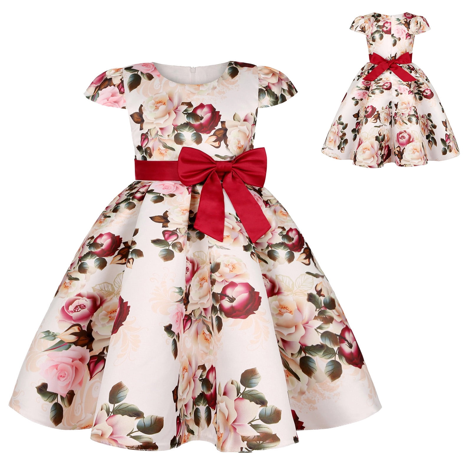 JIAYUE Summer Kids Girls Dresses Floral Round Neck Short Sleeve Drop ...