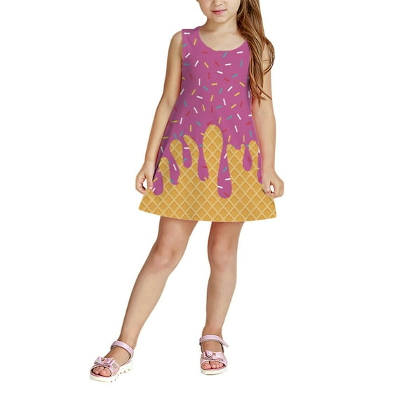 JIAYUE Summer Kids Girls Dresses Sleeveless Icecream Print Crew Neck A ...