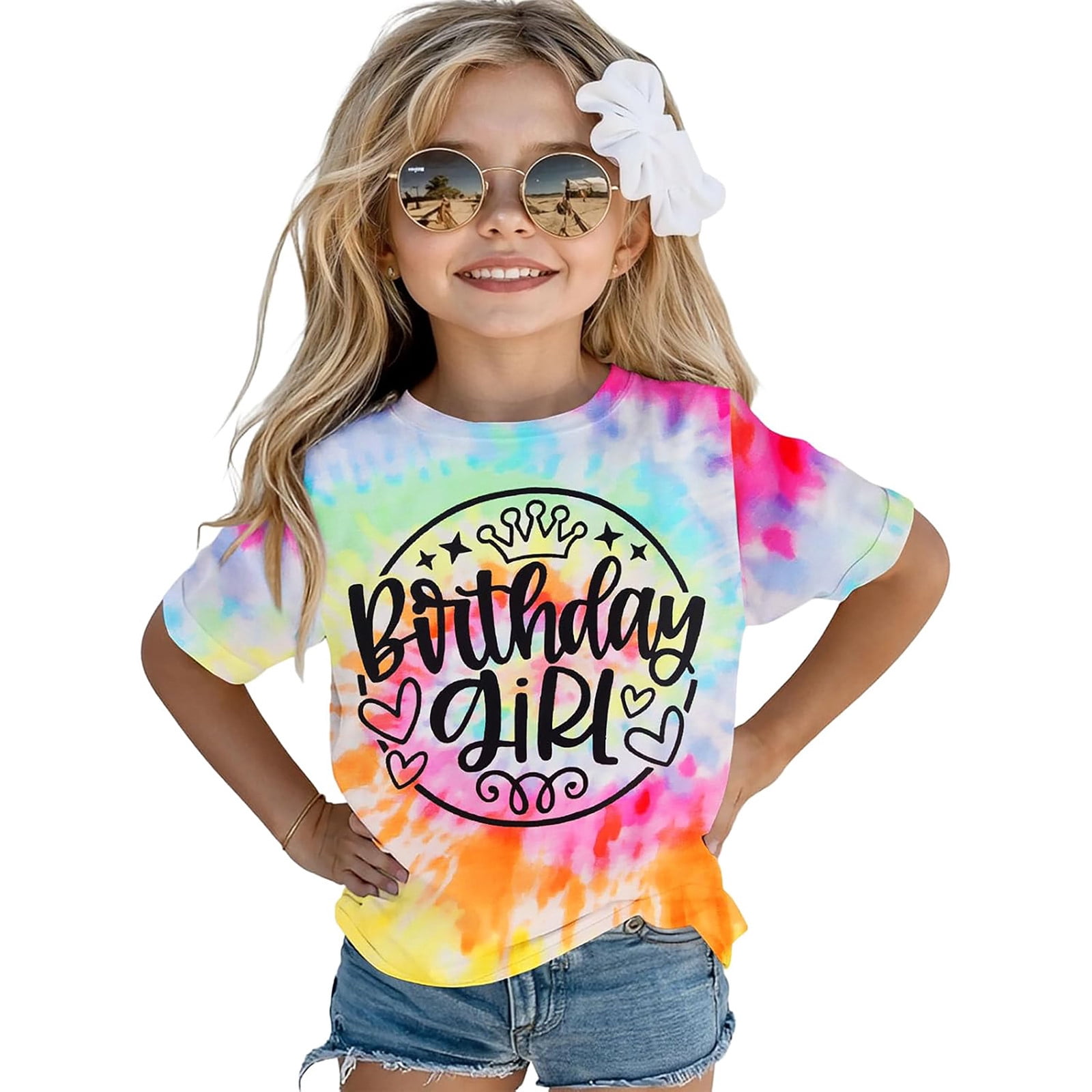 JIAYUE T Shirts For Girls Birthday Letter Print Short Sleeve Tees Round ...