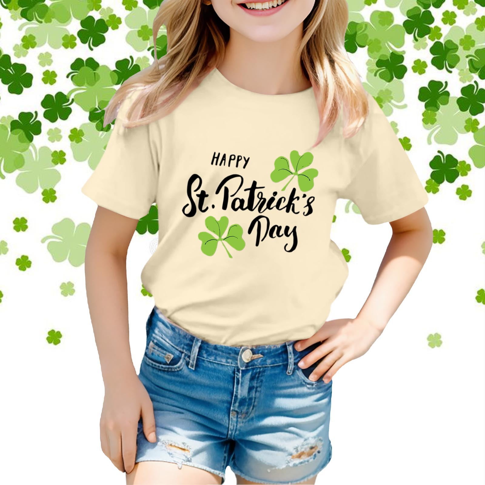 JIAYUE Tops For Kids St Patricks Day Cartoon Print Short Sleeve Crew ...