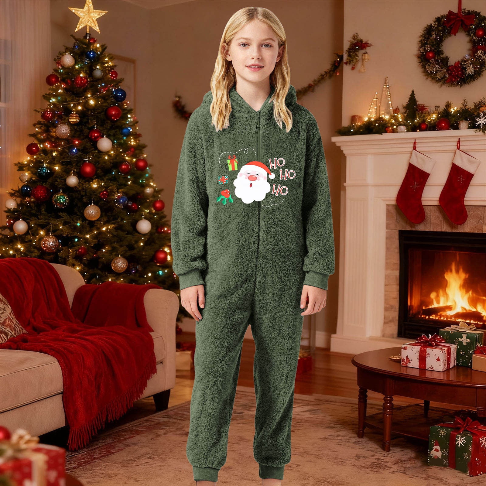 JIAYUE Winter Snug Warmth Kids Jumpsuit Christmas Cartoon Long Sleeve Hooded Zipper For Children ...