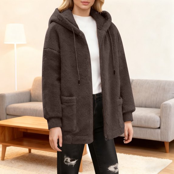 JIAYUE Women Loose Fit Outerwear Jacket Solid Color Long Sleeve Zipper ...