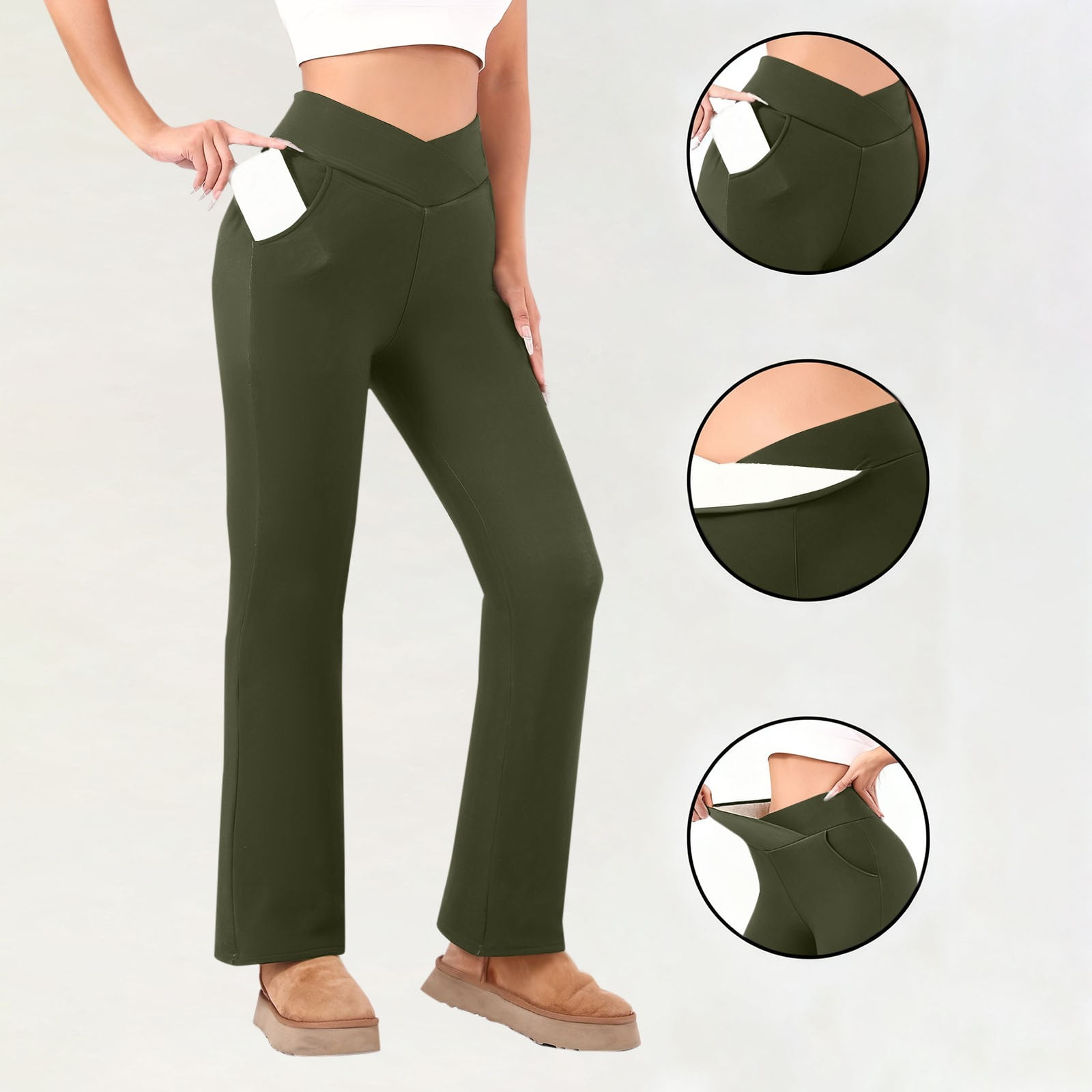 JIAYUE Women Spring Slacks Girlfriend Elastic Bootcut Long High Waisted ...