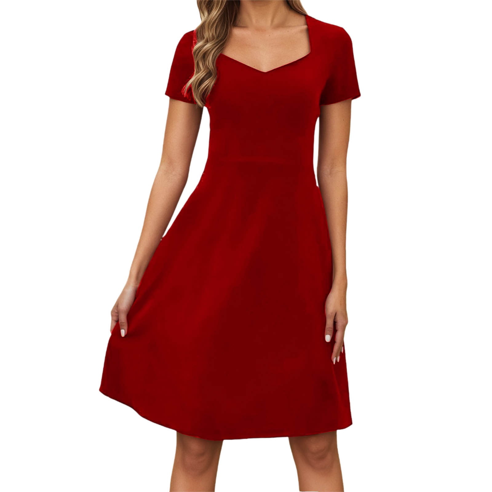 JIAYUE Women's Dress Casual Short Sleeve High Waist A Line Knee-Length ...