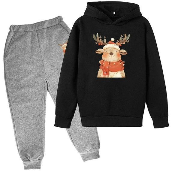 JIAYUE Xmas Kids Boys Girls Holiday Sets Cartoon Long Sleeve Hooded Pull-On Shirt with Slack For ...