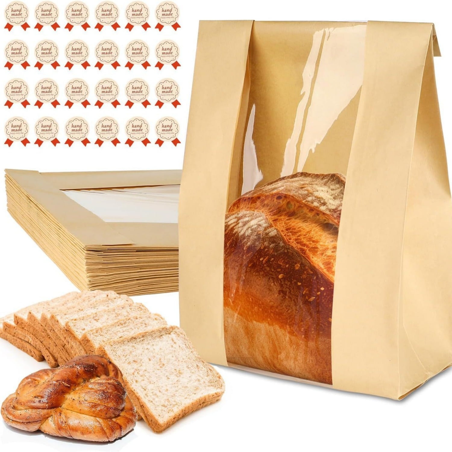 JIAYUEZHAO25 pcs Kraft Paper Bread Bags with Seal Stickers,for Baked ...
