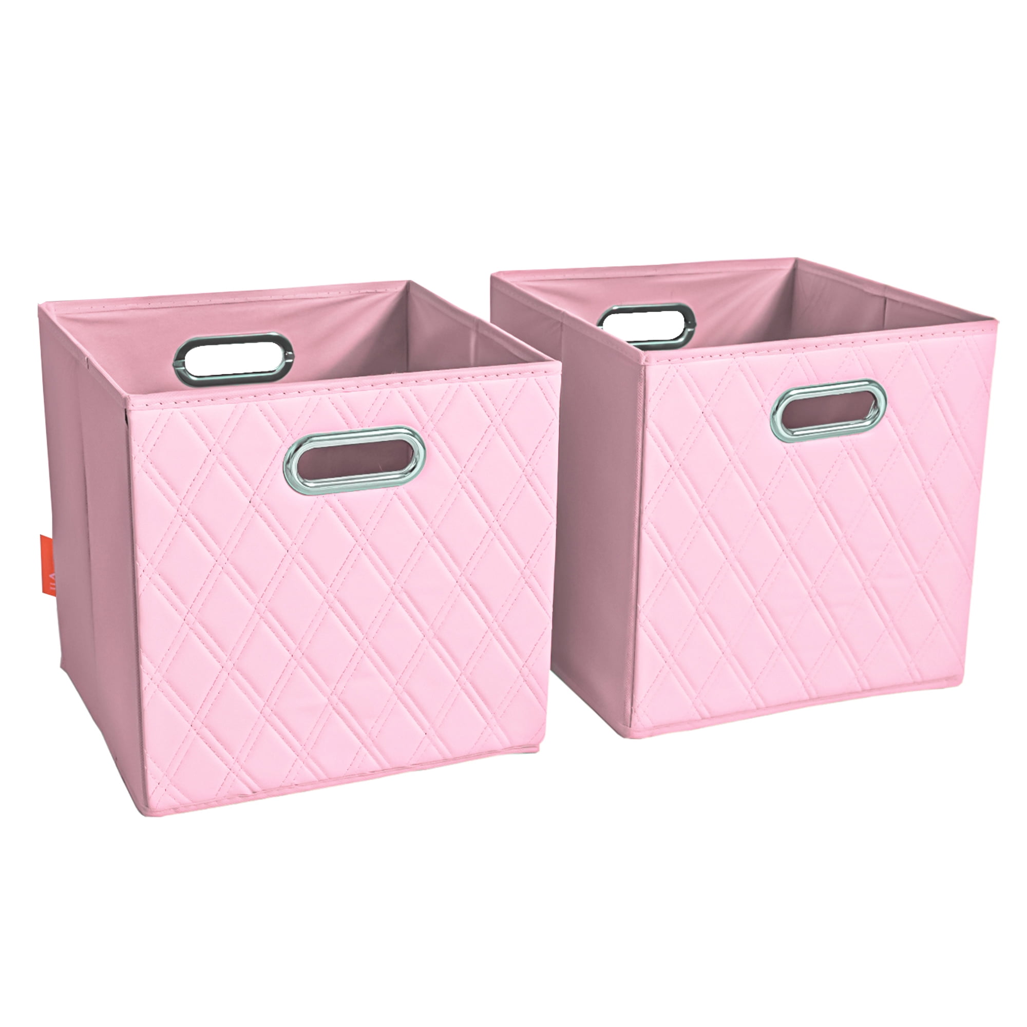 JIAessentials 12'' Pink Foldable Faux Leather Storage Cubes with ...