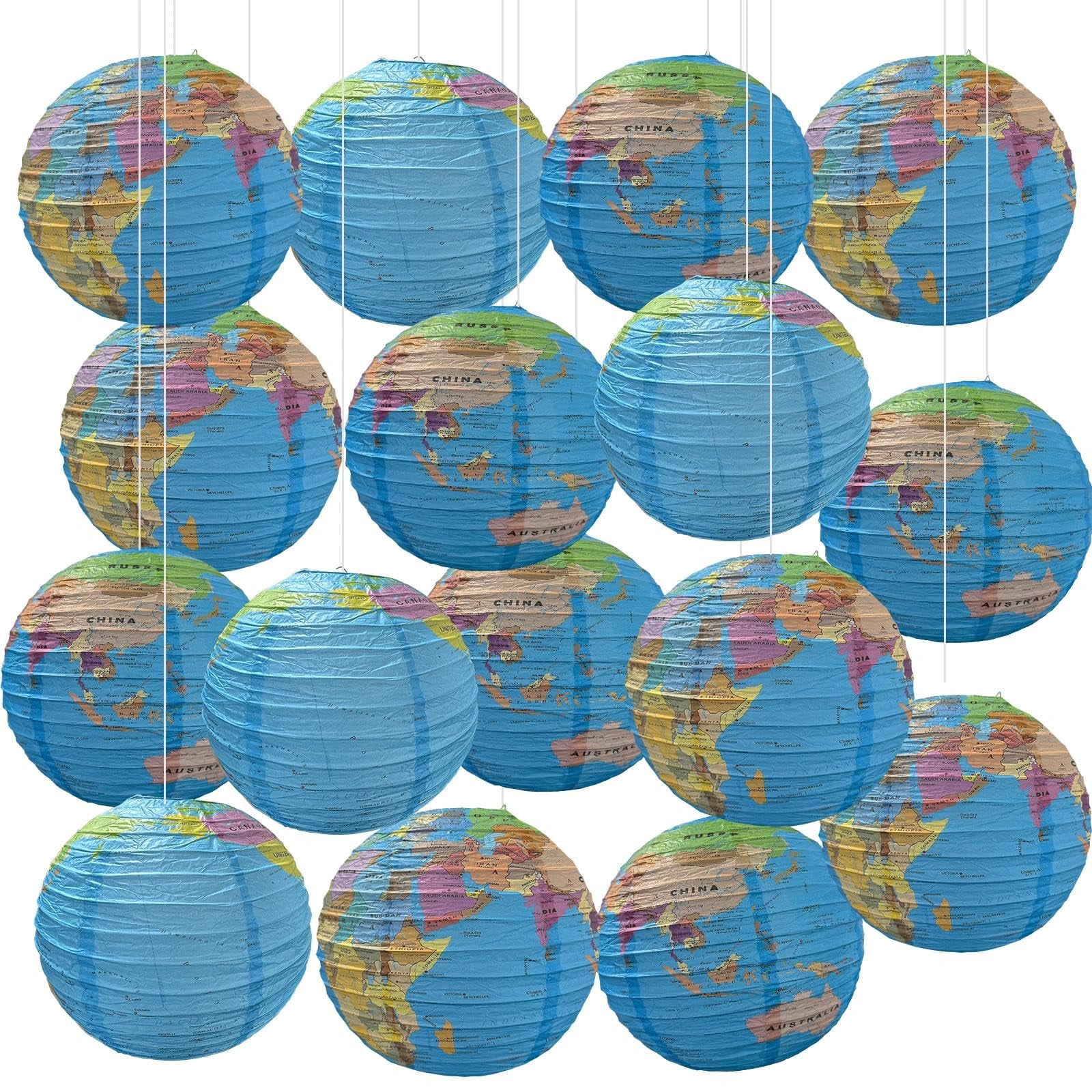 JIEFULL 16 Pcs 12 Inch Globe Paper Lanterns for Ceiling Hanging, Large ...