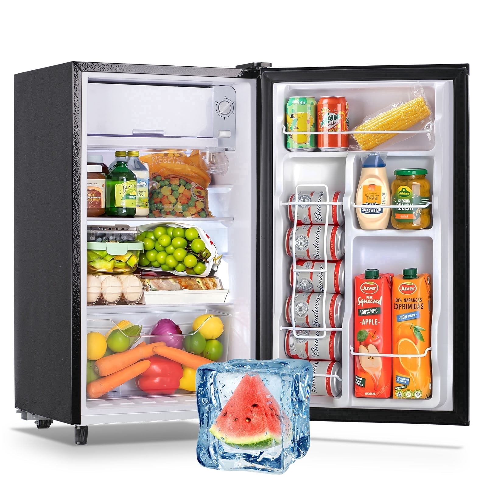 JIEJIA 3.2 Cu.ft. Mini Refrigerator with Top Freezer and 5 Temp Control ...