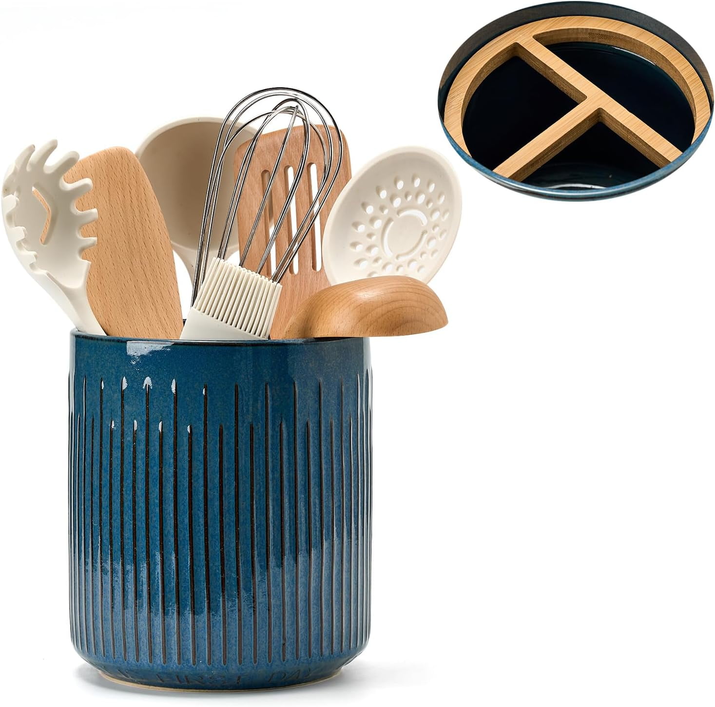 JIEMEI HOME Utensil Holder 7.2 Inch Large Ceramic Kitchen Utensil Crock ...