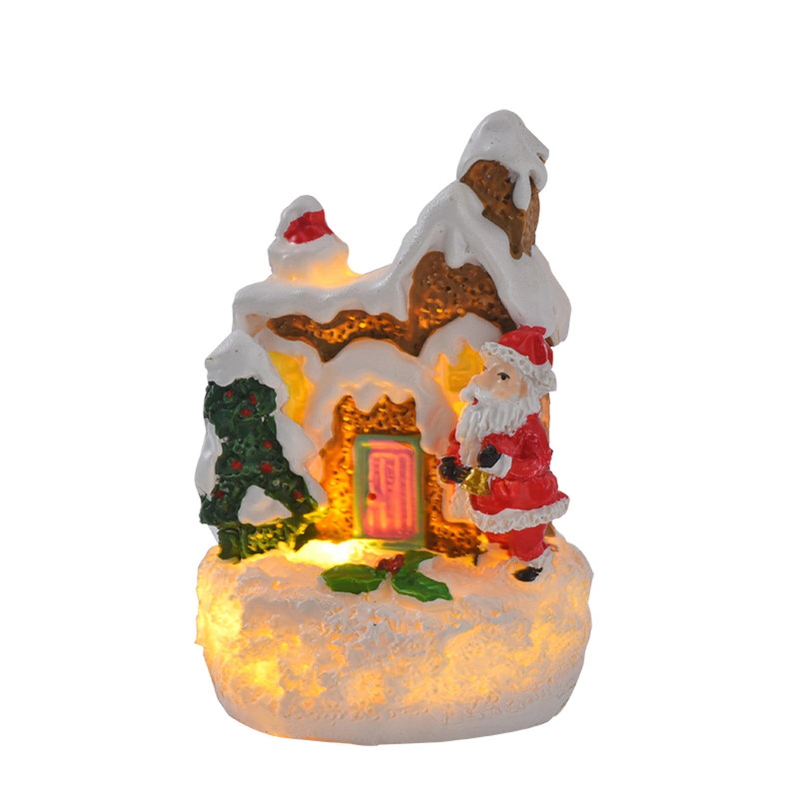 JIEU Christmas Village House Decoration Lighted Resin Houses with Warm ...