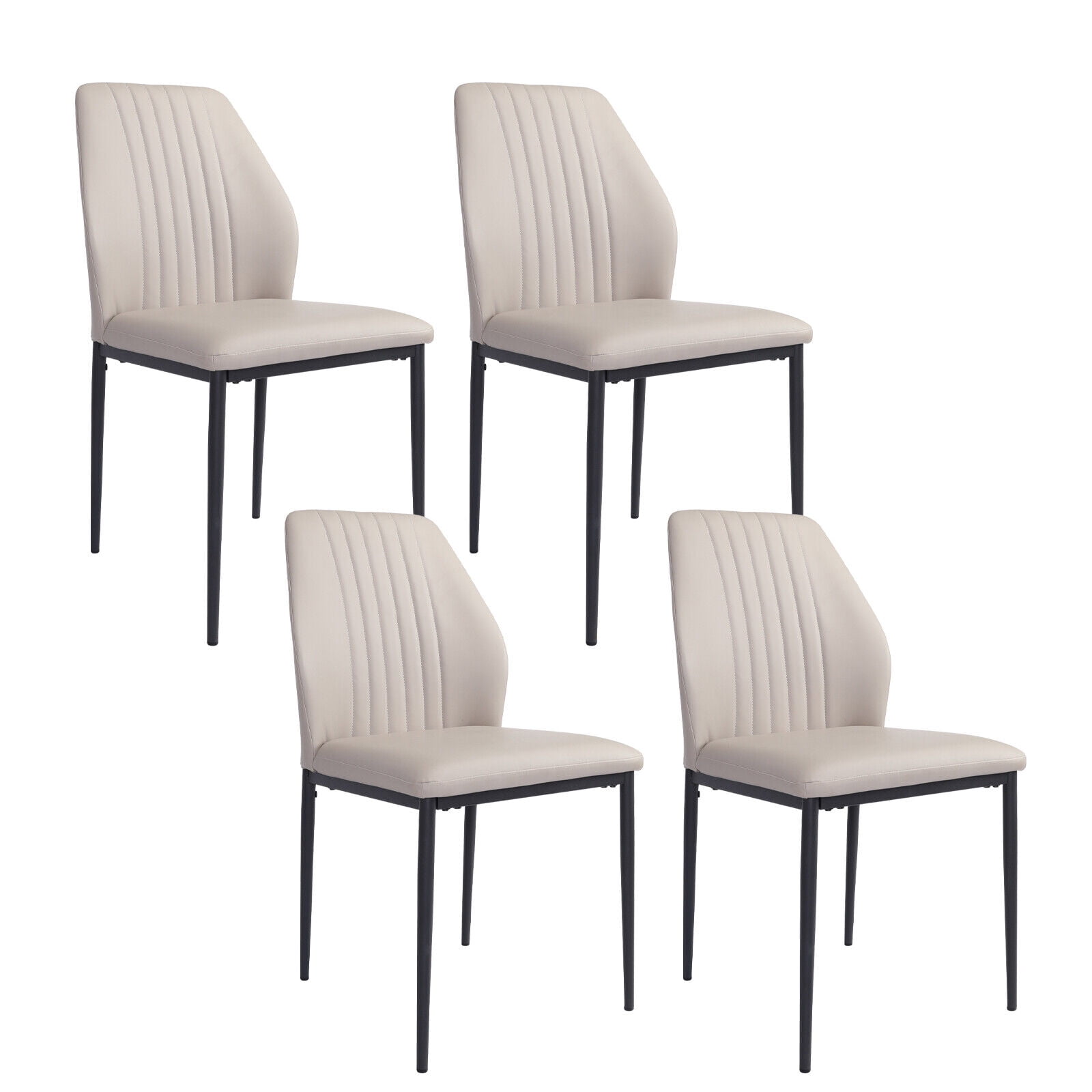 JIEXI Set of 4 PU Leather Armless Beige Chair w/ Steel Legs Dining Kitchen Seat - Walmart.com