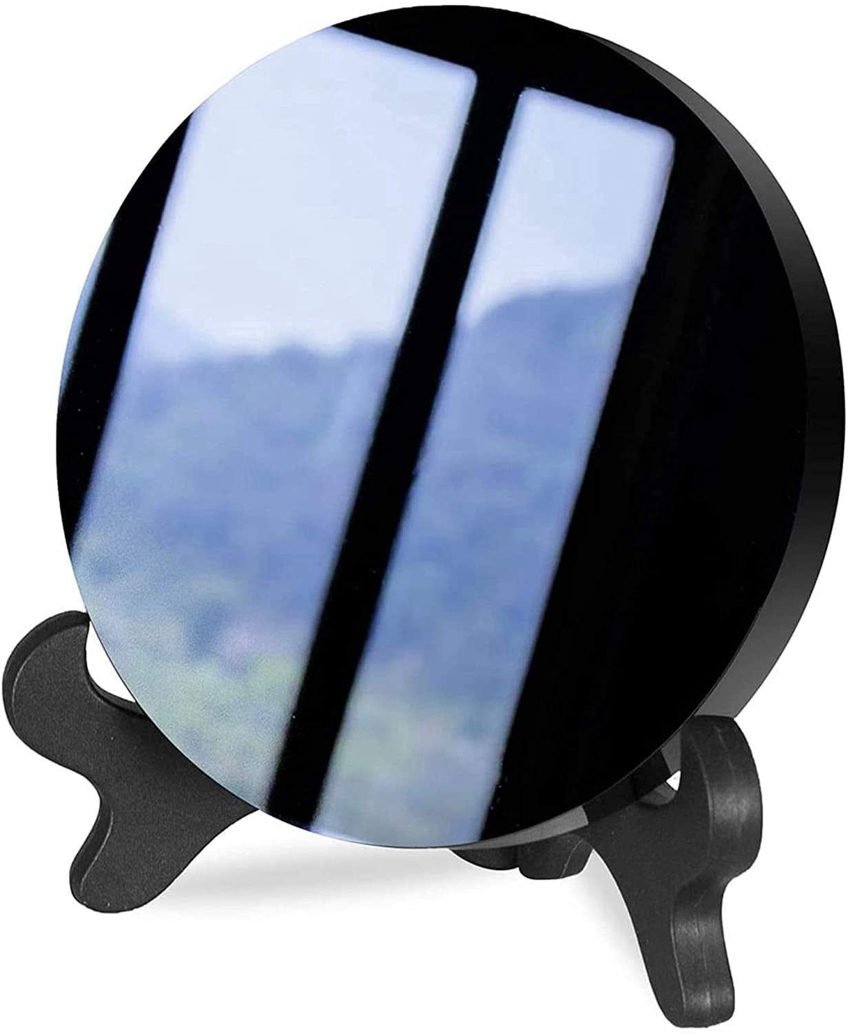 JIEXUAN Black Obsidian Scrying Mirror, Black Obsidian Circle Disc Feng ...