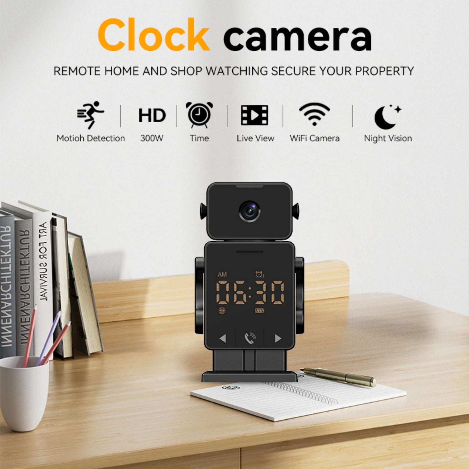 JIEYS Alarm Clock Robot Camera Wifi Version (Black) - Walmart.com