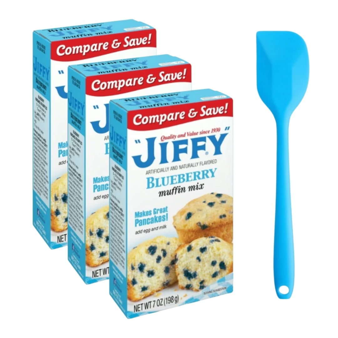 JIFFY Blueberry Muffin Mix 7 oz Box (3 pack) and 8in Silicone Spatula ...