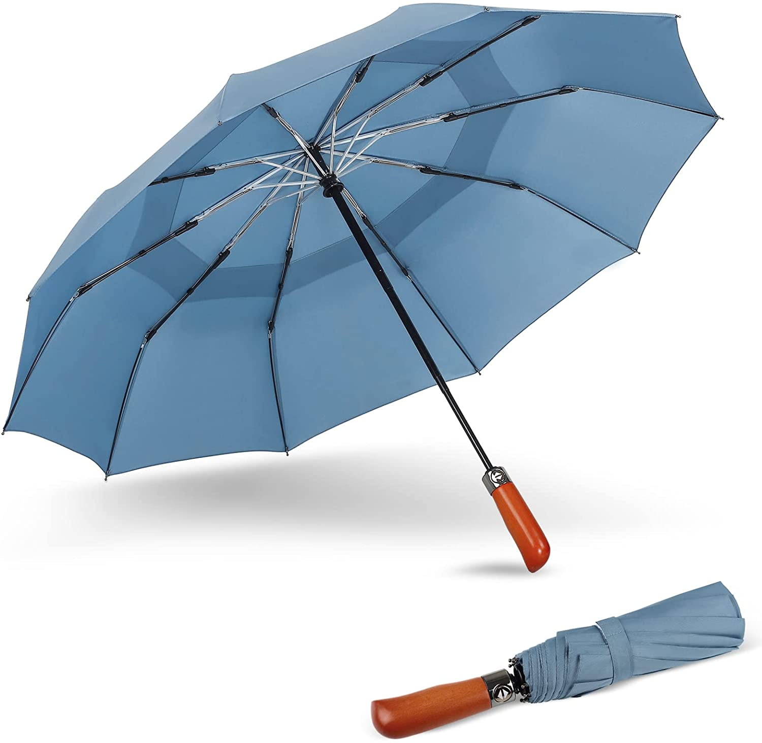 JIGUOOR 10 Ribs Folding Umbrella Windproof Compact Travel,Auto Open ...