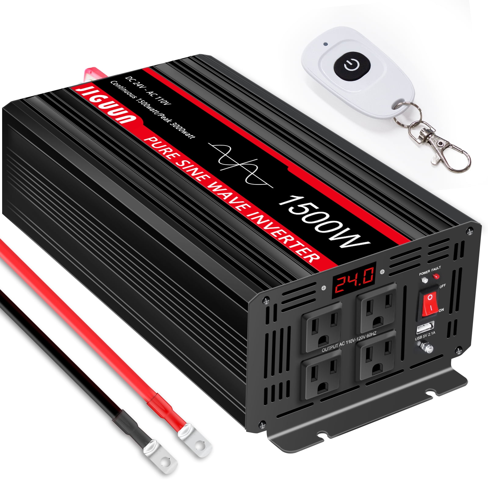 JIGUUN 1500 Watt Pure Sine Wave Inverter DC 24V to AC 110V/120V ...