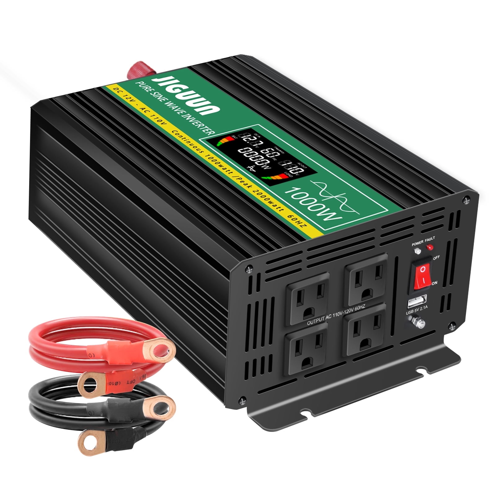 JIGUUN JIG-02 12 V 1000W Continuous 2000W Surge Power Inverter LCD ...
