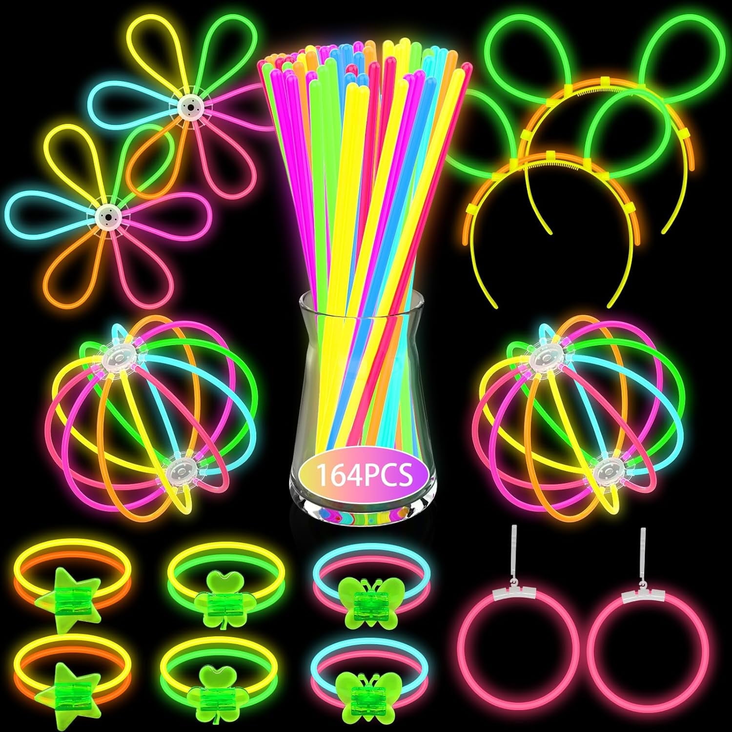 JIJI&CUI Glow Sticks Party Set Neon Glow Sticks with Connectors for ...