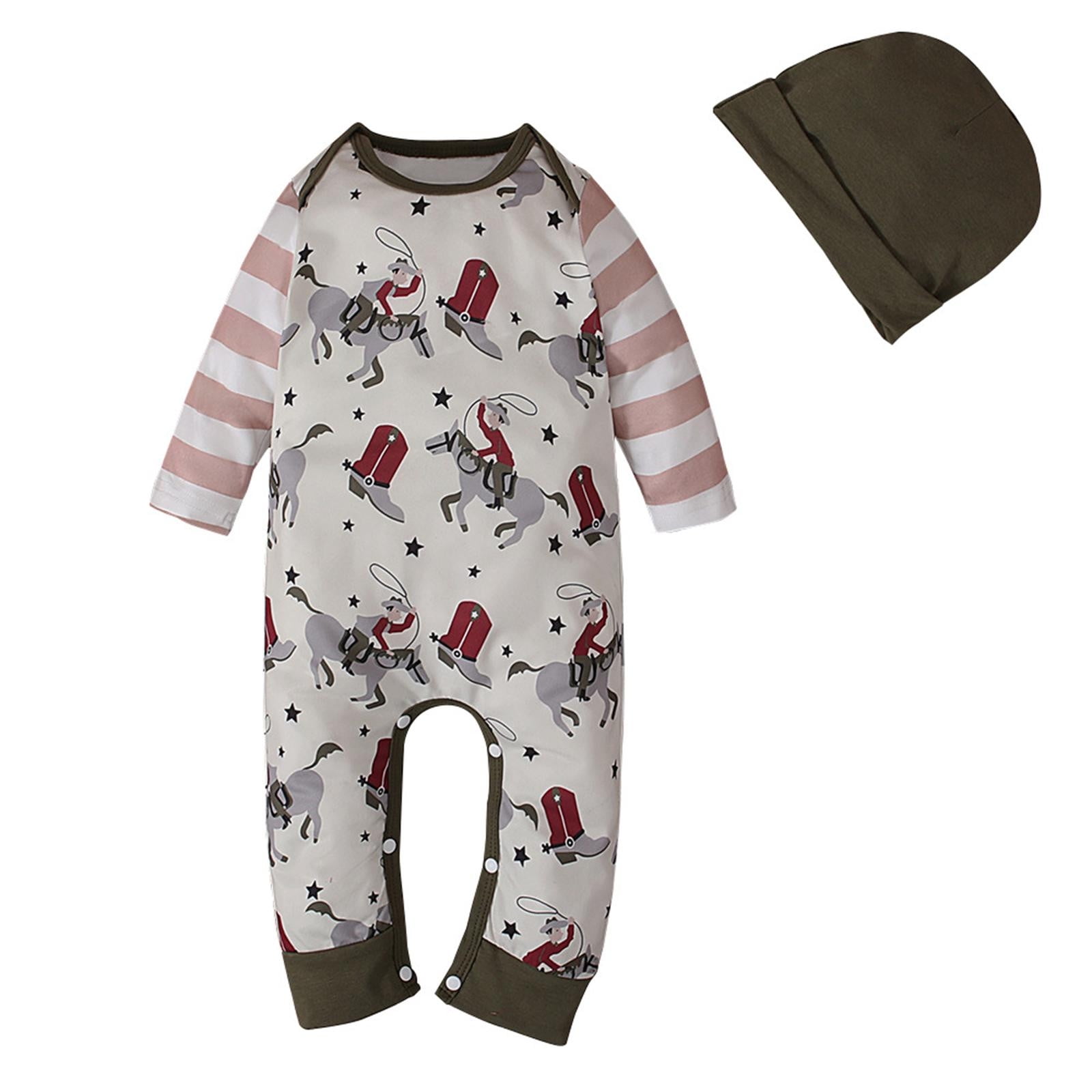 JIKNTTR Baby Boy Girl Western Clothes Cow Print Long Sleeve Romper Jumpsuit One Piece Spring ...