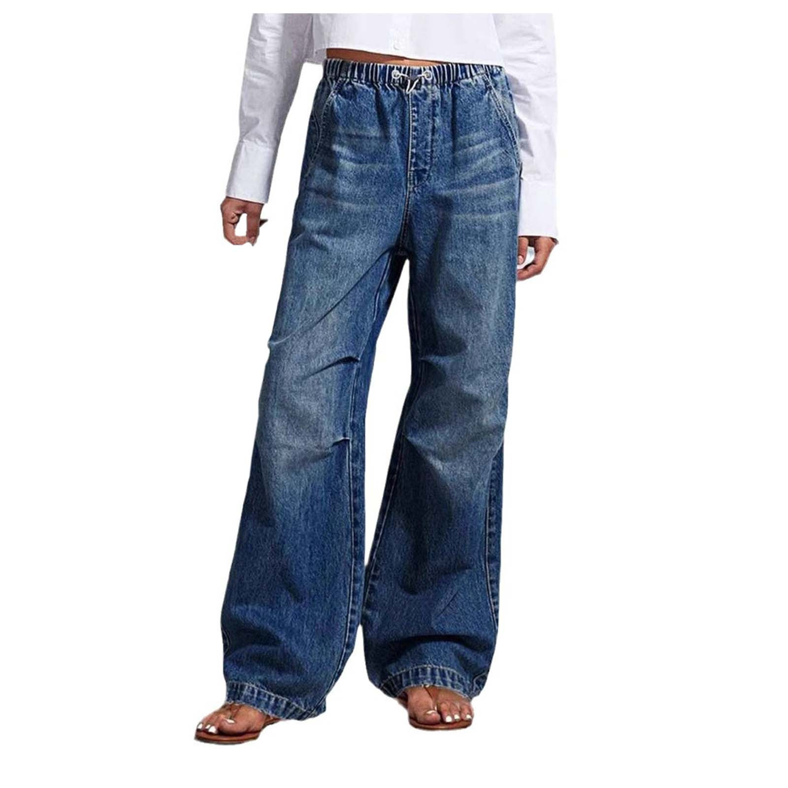 JIKNTTR Bell Bottom Jeans for Women High Waist Wide Leg Pleated Loose ...