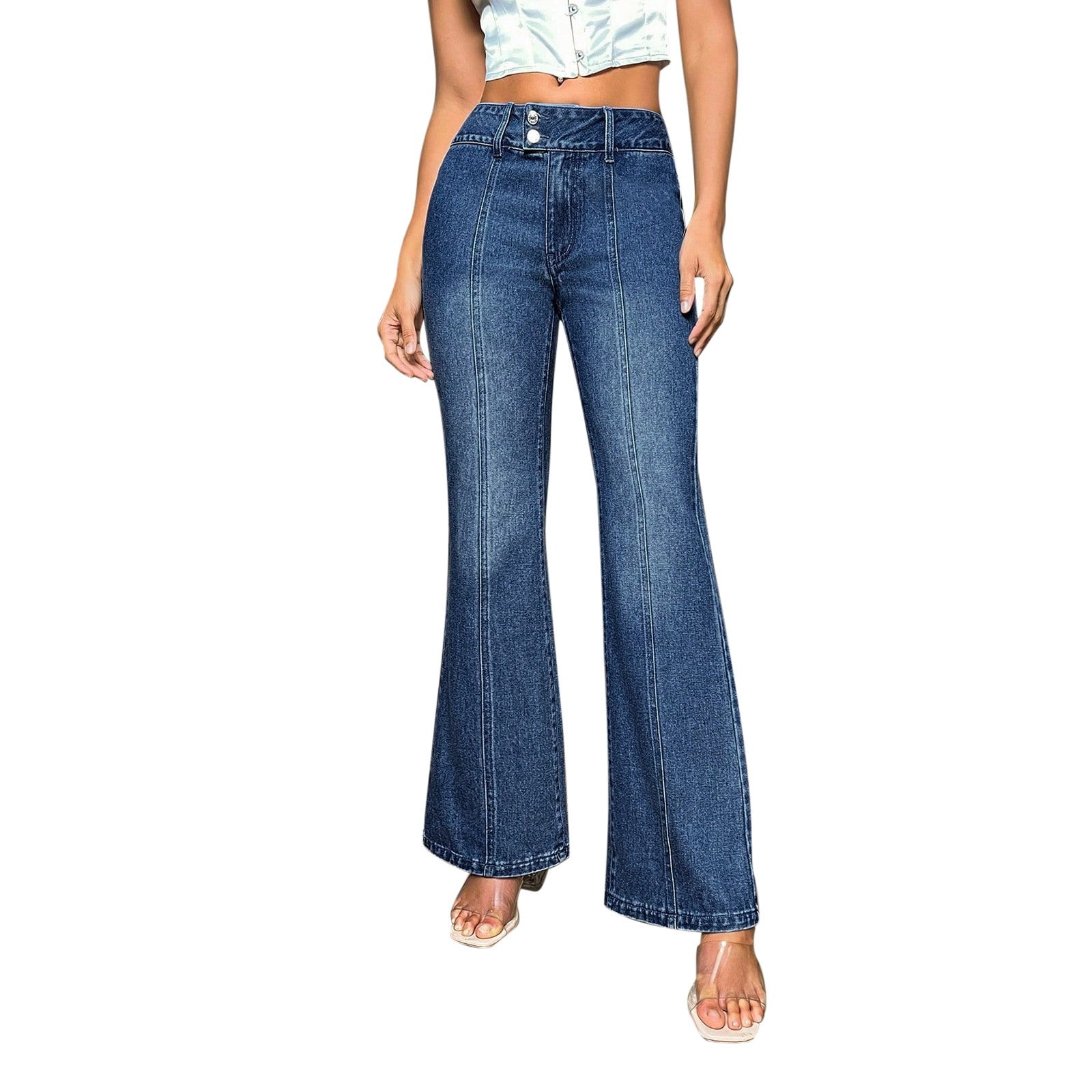 JIKNTTR Bell Bottom Jeans for Women Wide Leg High Waisted Loose Fit ...