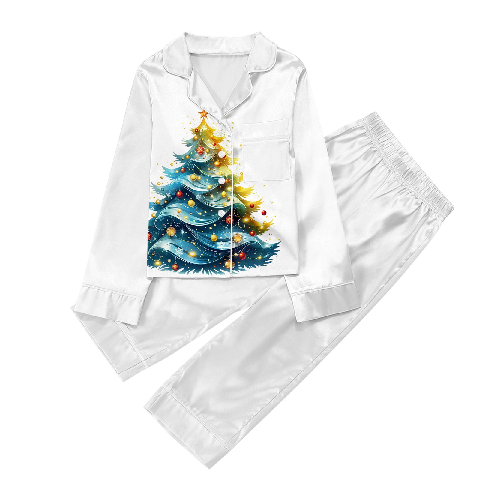 JIKNTTR Christmas Pajamas For Girls Silk Button Down Long Sleeve Pants ...