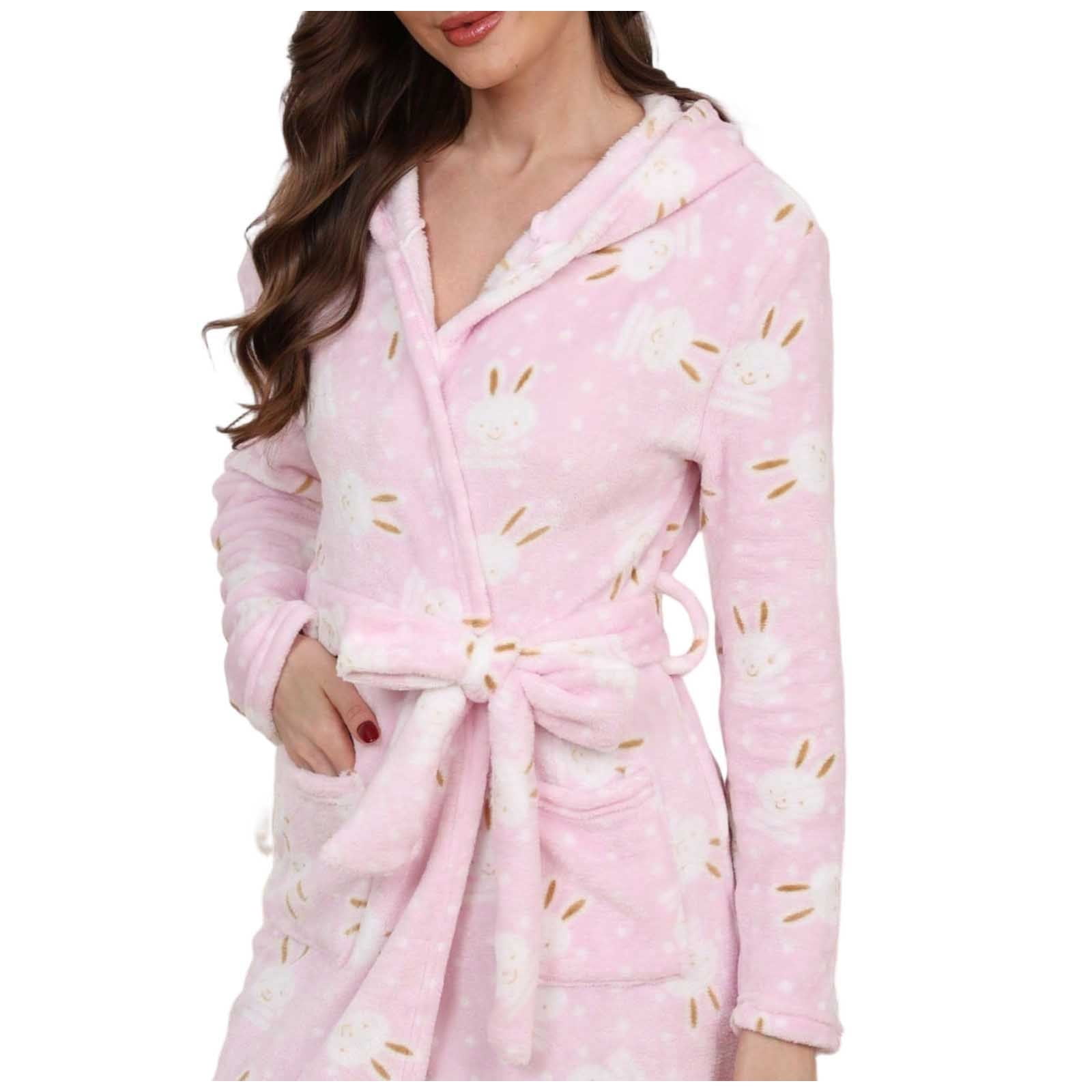 JIKNTTR Elegant Robes For Women Hooded Long Sleeve Flannel Robe For ...