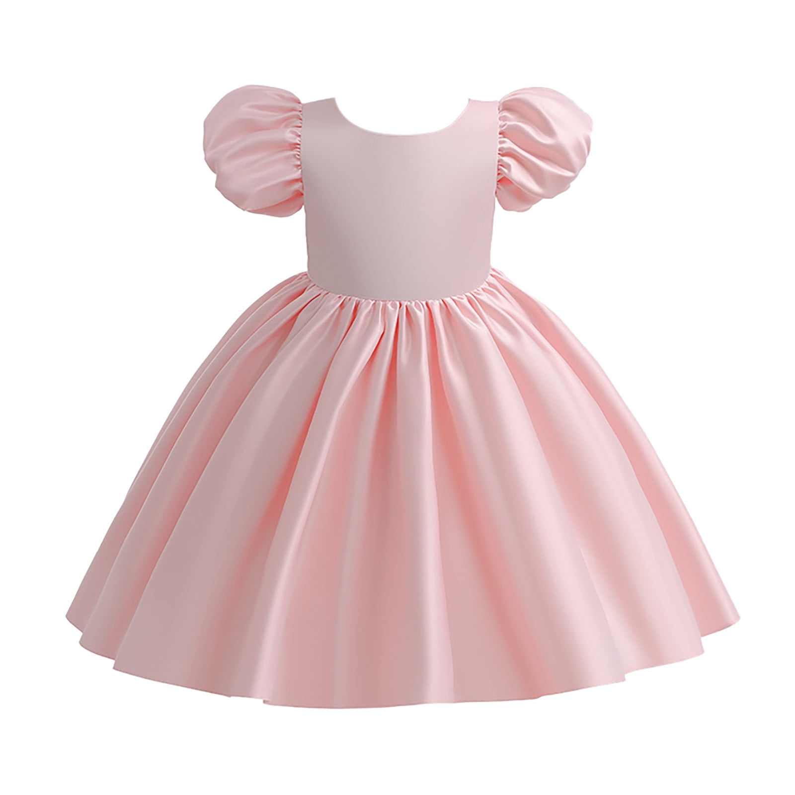 JIKNTTR Girls' Evening Dress Spring Summer Solid Color Puff Sleeve ...